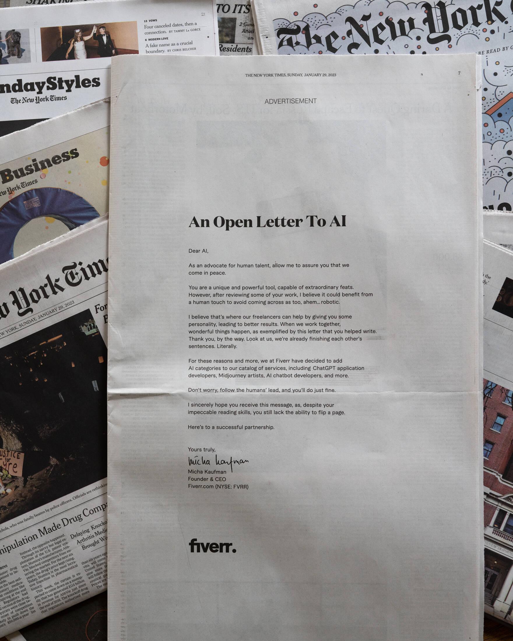 Fiverr An Open Letter To AI Ads Of The World Part Of The Clio Network
